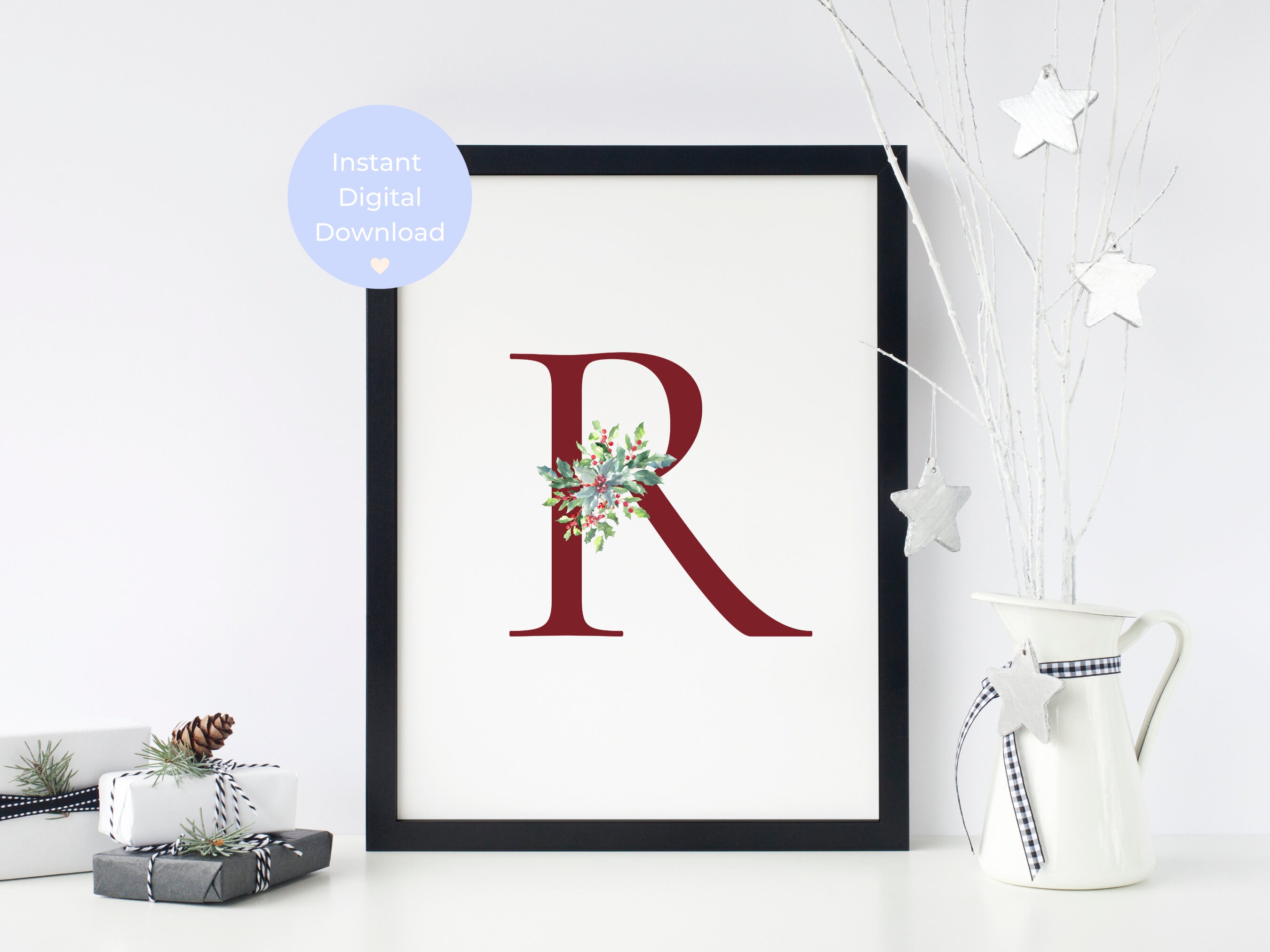 Letter R Printable Wall Art, Christmas Red Letter Print, Downloadable ...