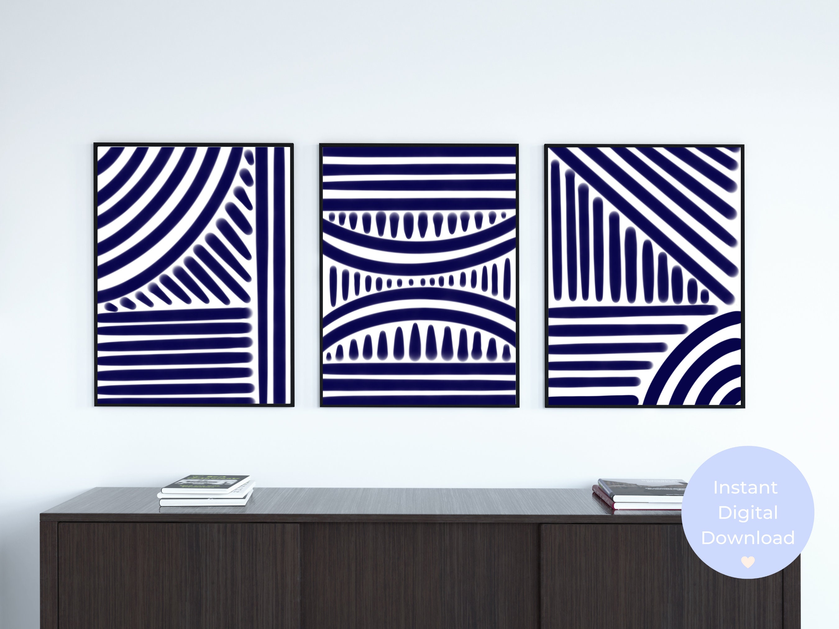White Navy Blue Gallery Wall Art, Set of 3 Prints, Digital Download ...