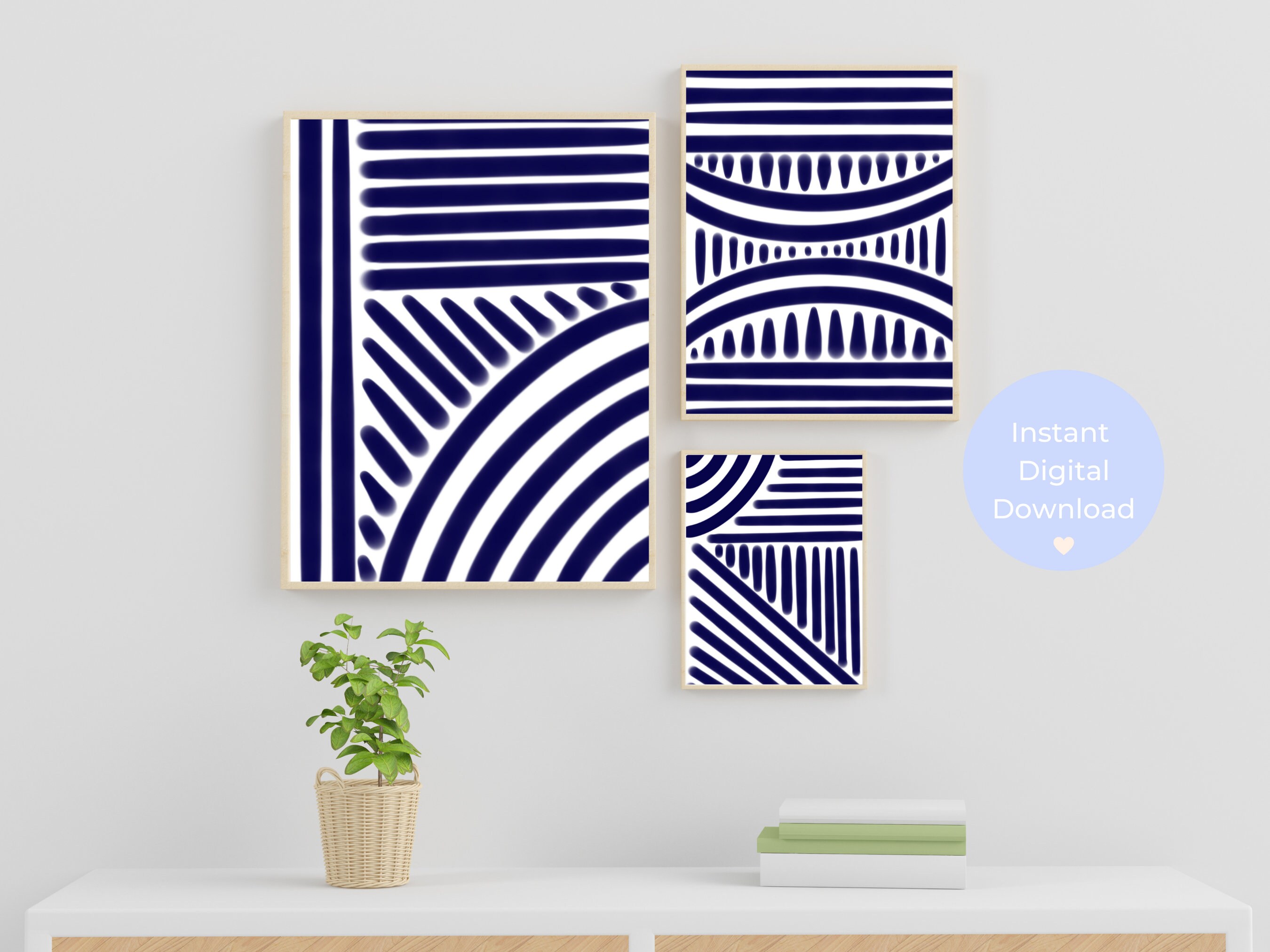 White Navy Blue Gallery Wall Art, Set of 3 Prints, Digital Download ...