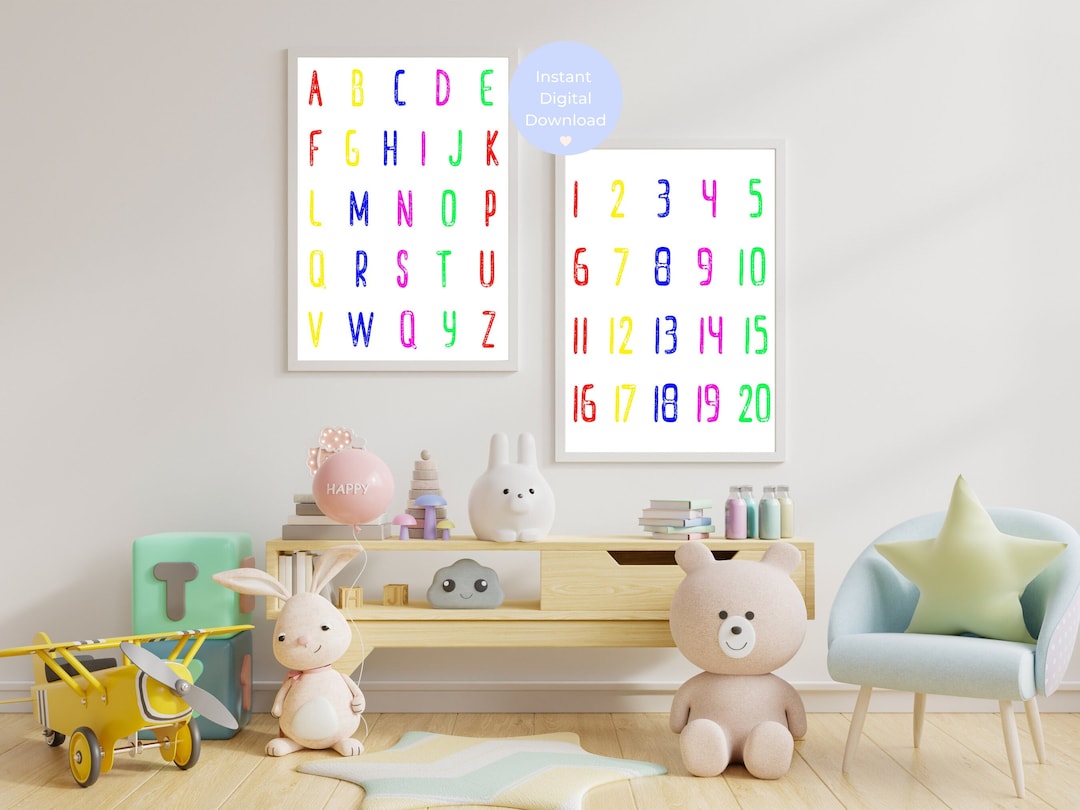 Kids Wall Art Nursery ABC Numbers Print Kids Alphabet Prints Bright ...