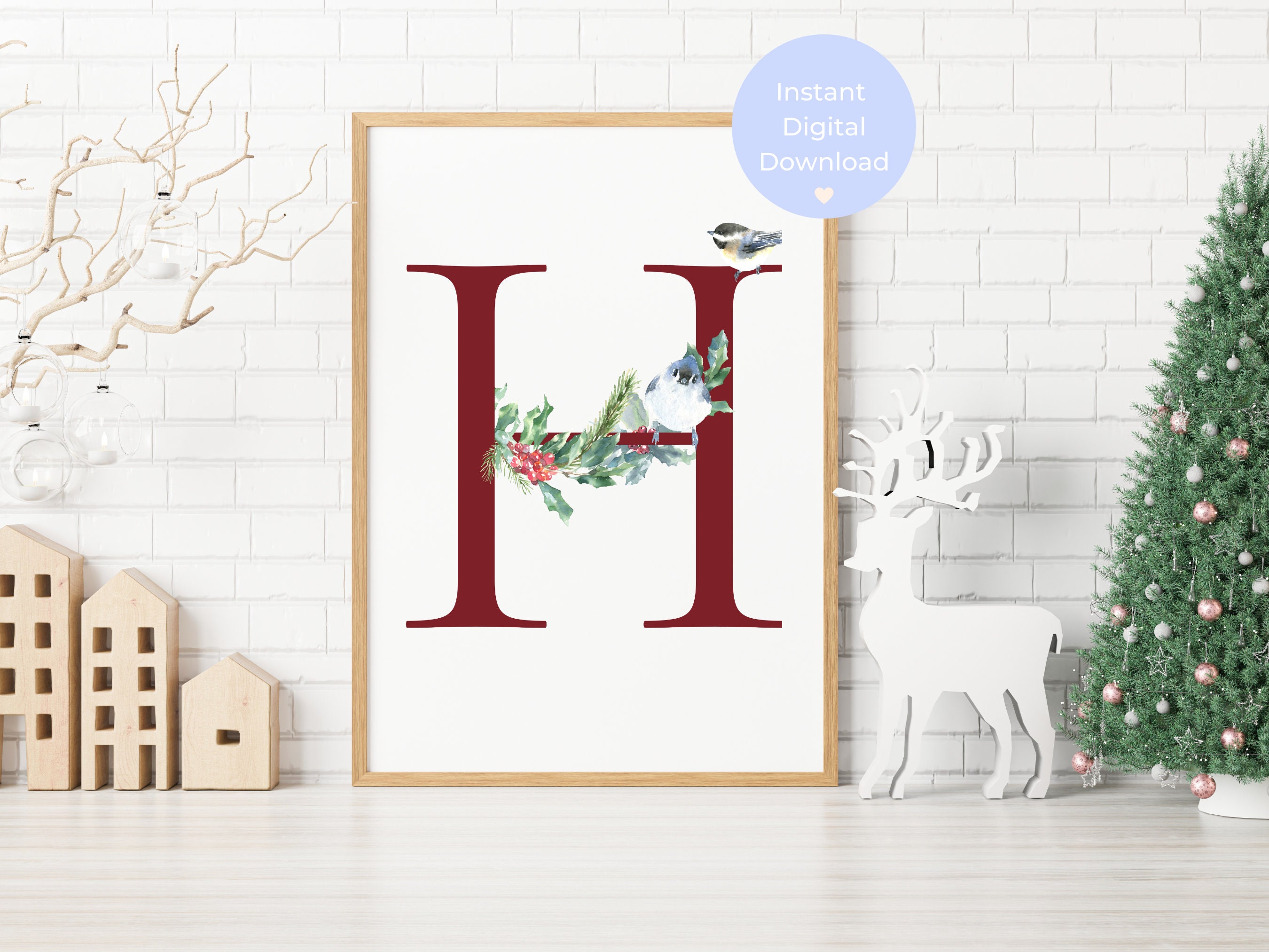 Letter H Printable Wall Art, Christmas Red Letter Print, Downloadable ...