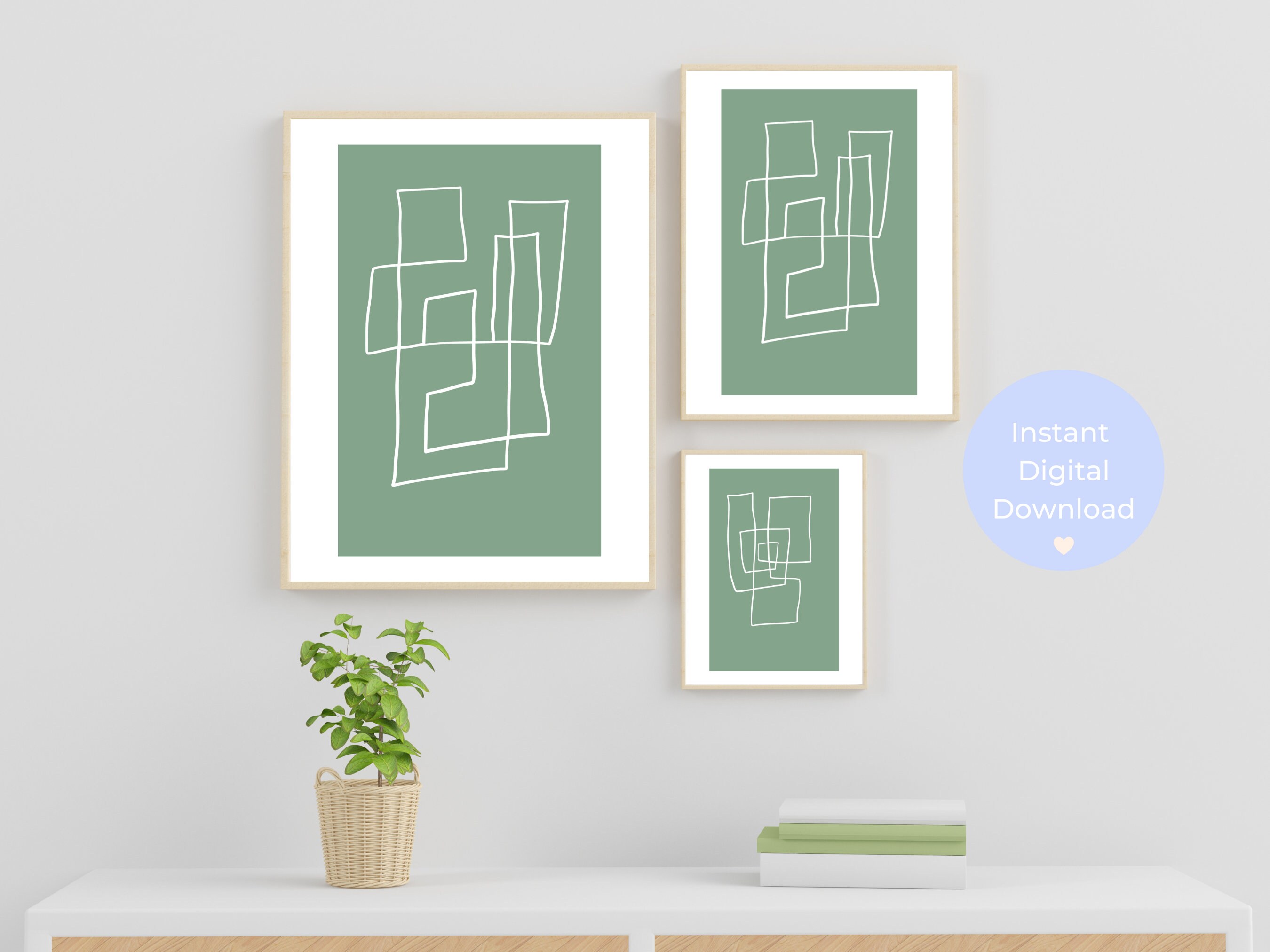 Wall Art Green Abstract Prints Modern Living Room Decor Over Bed Wall ...
