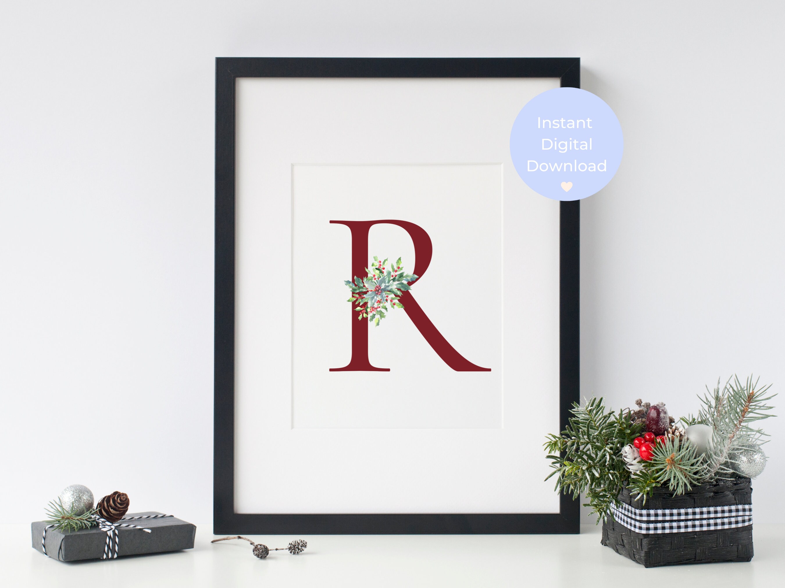 Letter R Printable Wall Art, Christmas Red Letter Print, Downloadable ...