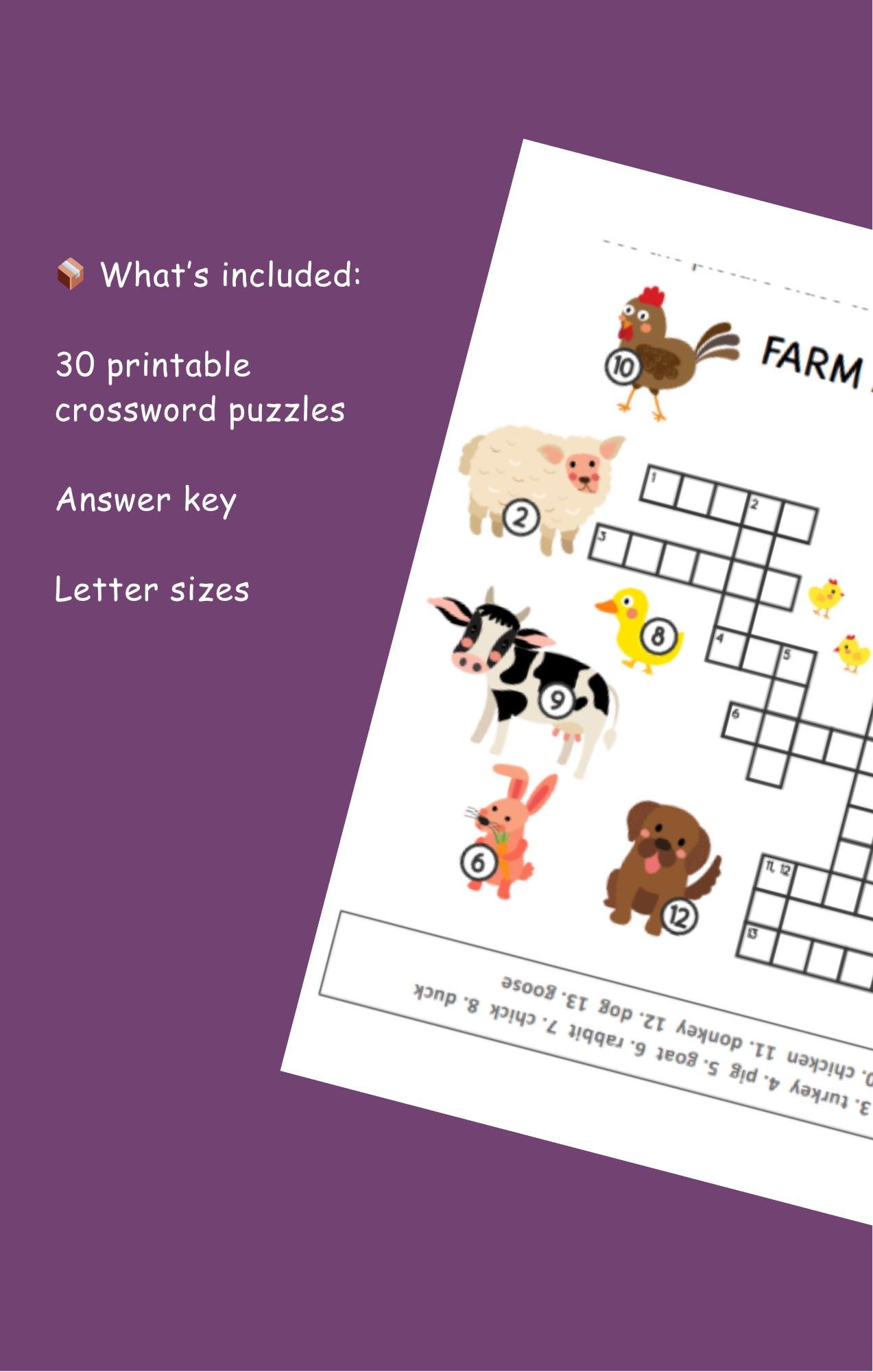 Printable Kids Crossword Puzzle – Fun & Educational Activity PDF Summer ...