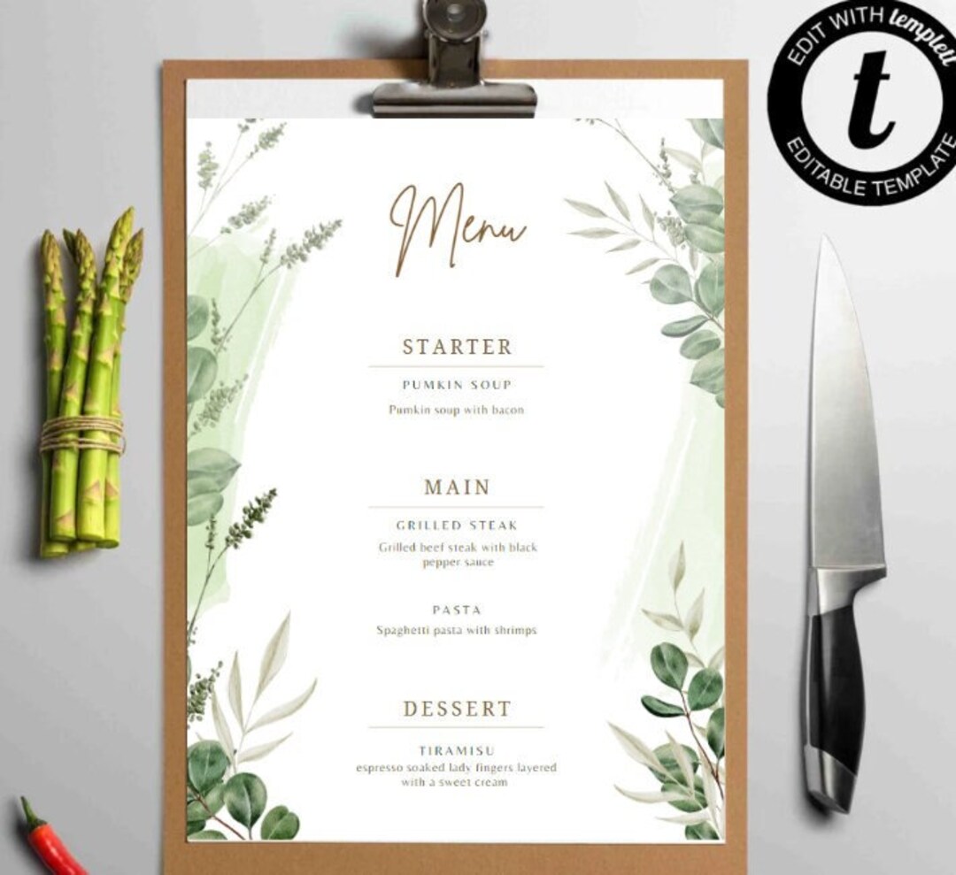 Elegant Food Menu Wedding Food Menu Courses Minimal Aesthetic - Etsy