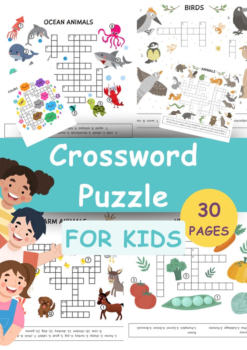 Printable Kids Crossword Puzzle – Fun & Educational Activity PDF Summer ...