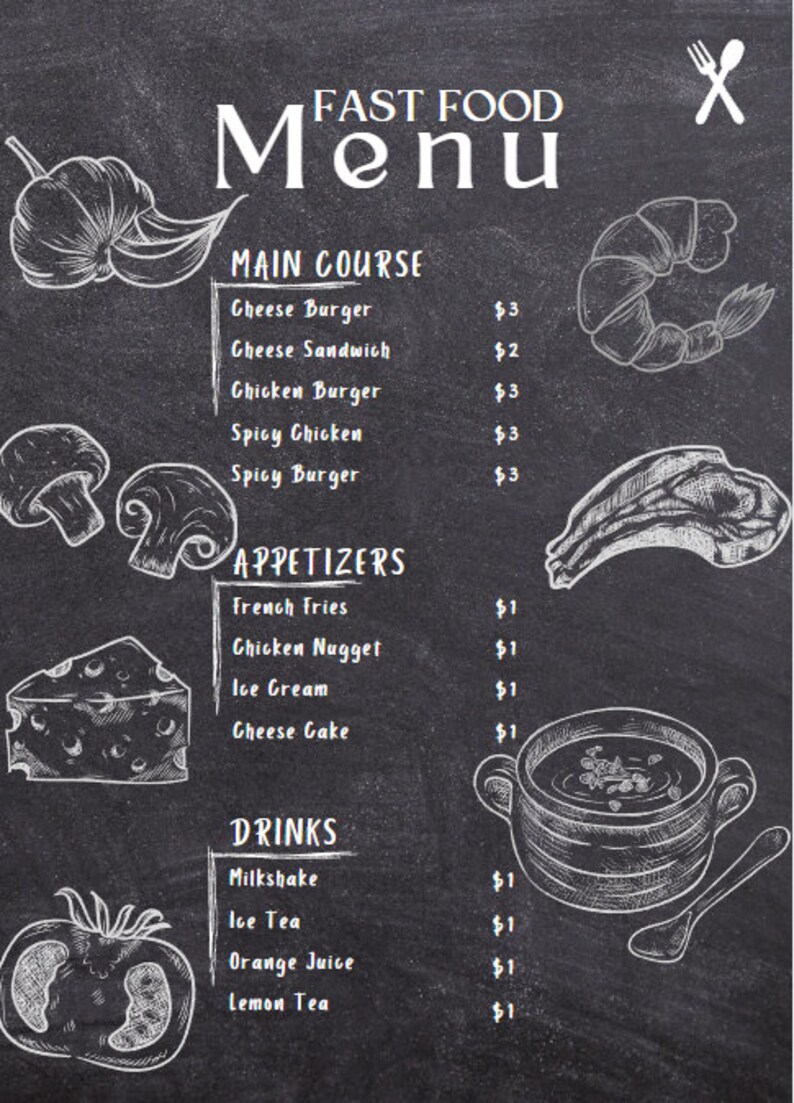 Minimalist Restaurant Menu Template, Simple Menu Template, Restaurant ...