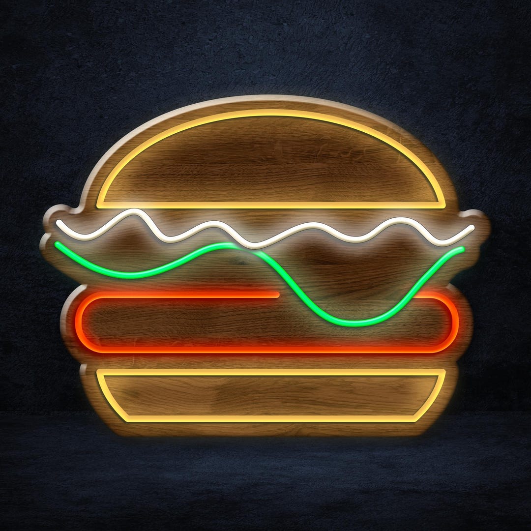 Modern LED Neon Burger Sign, Fast Food Restaurants Sign, Man Cave Decor ...