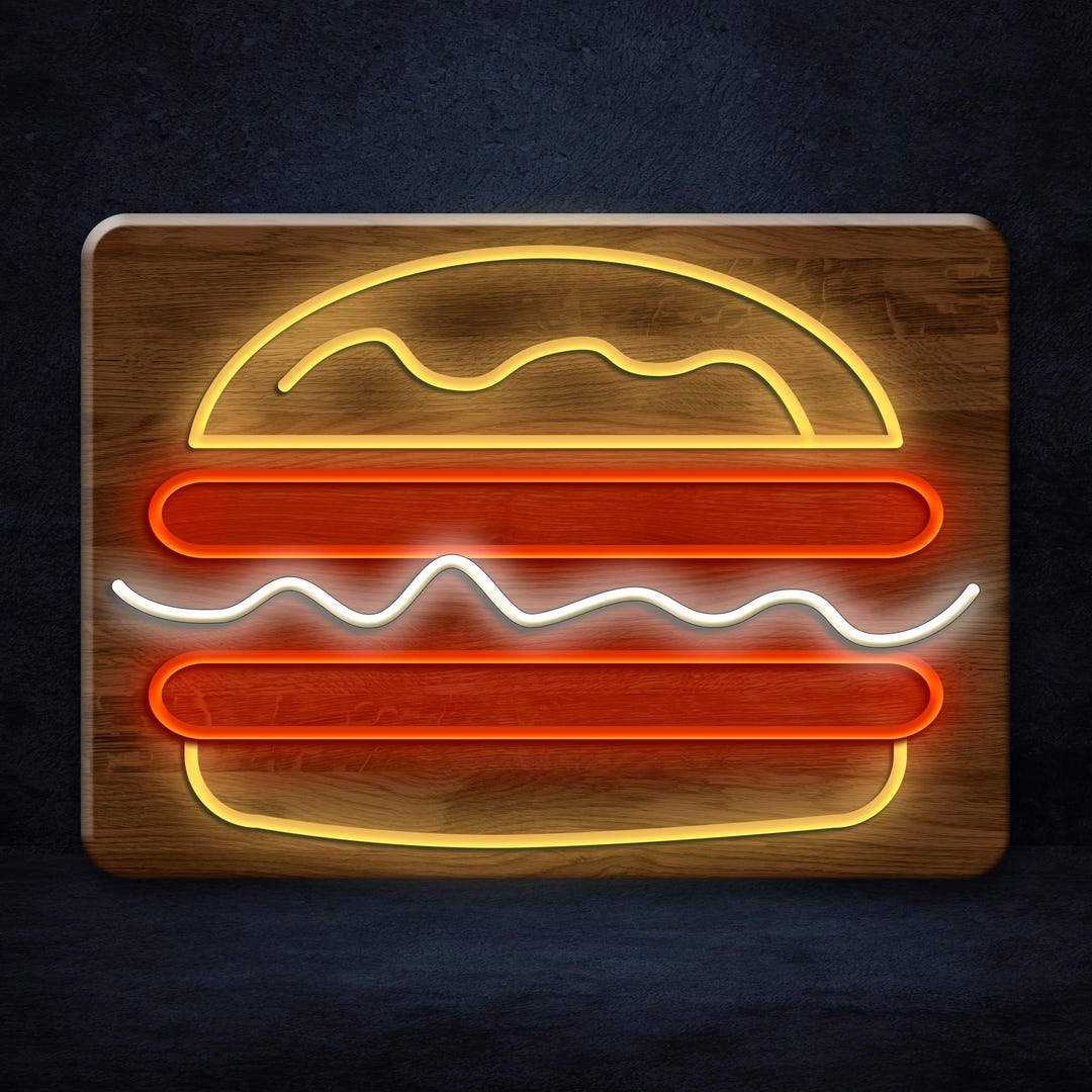 LED Neon Burger Sign, Acrylic/wood Neon Sign, Perfect Kitchen Decor ...
