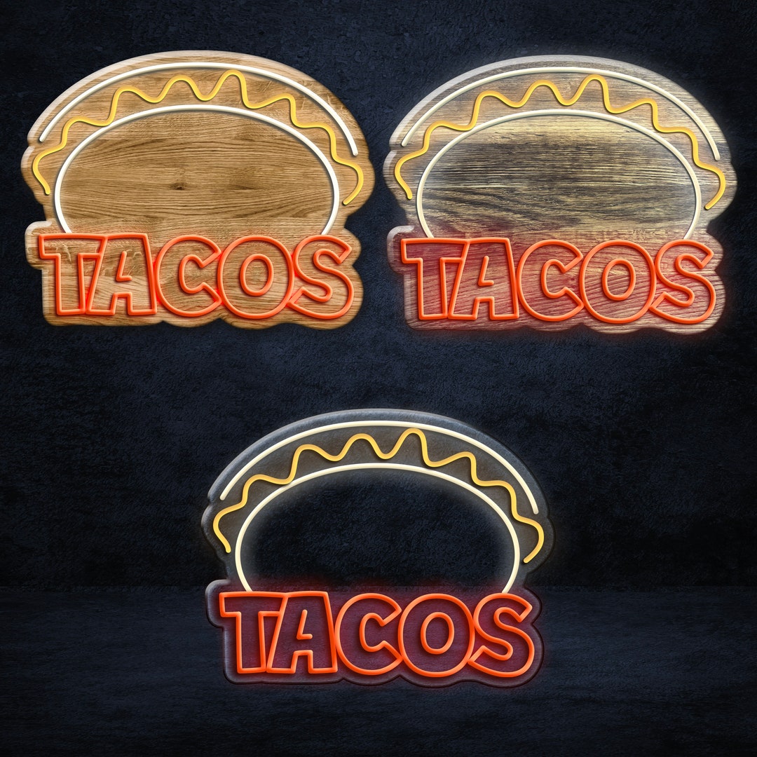 Fast Food LED Neon Sign Wood Neon Sign Tacos Neon Sign Bar Signs LED ...