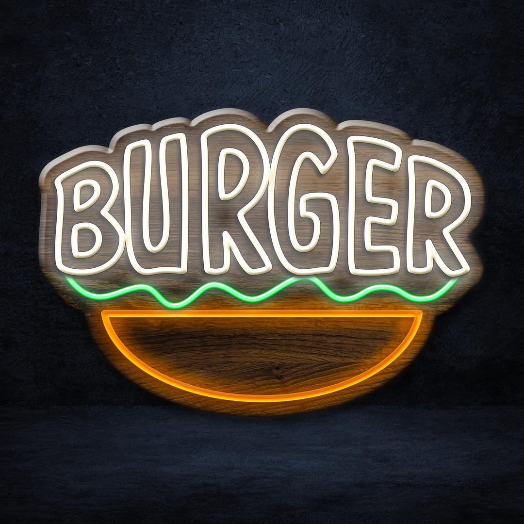 LED Burger Neon Sign, Burger Shop Wall Light, Restaurant Decor, Man ...