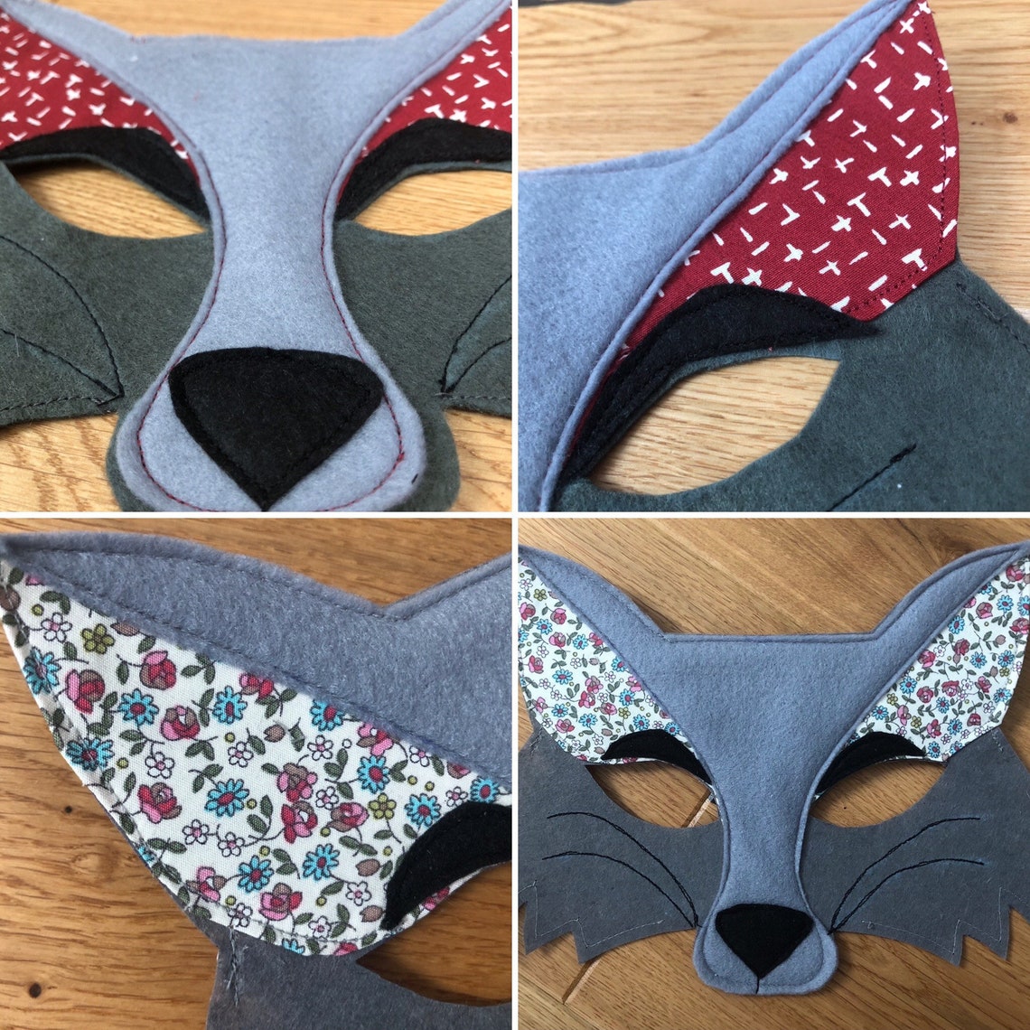 Bespoke Wolf Masks for Dressing up and Make Believe. Felt, Cotton ...