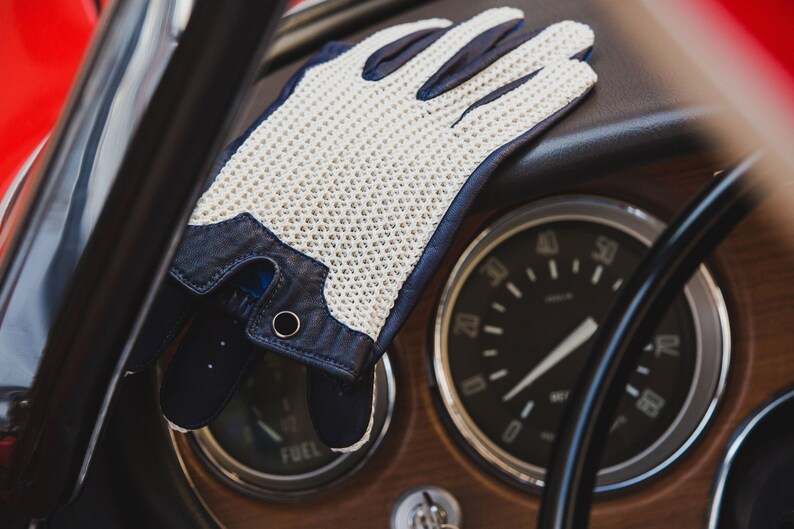 Men's Driving Gloves Black and Crochet Gloves Vintage Real Soft Leather ...