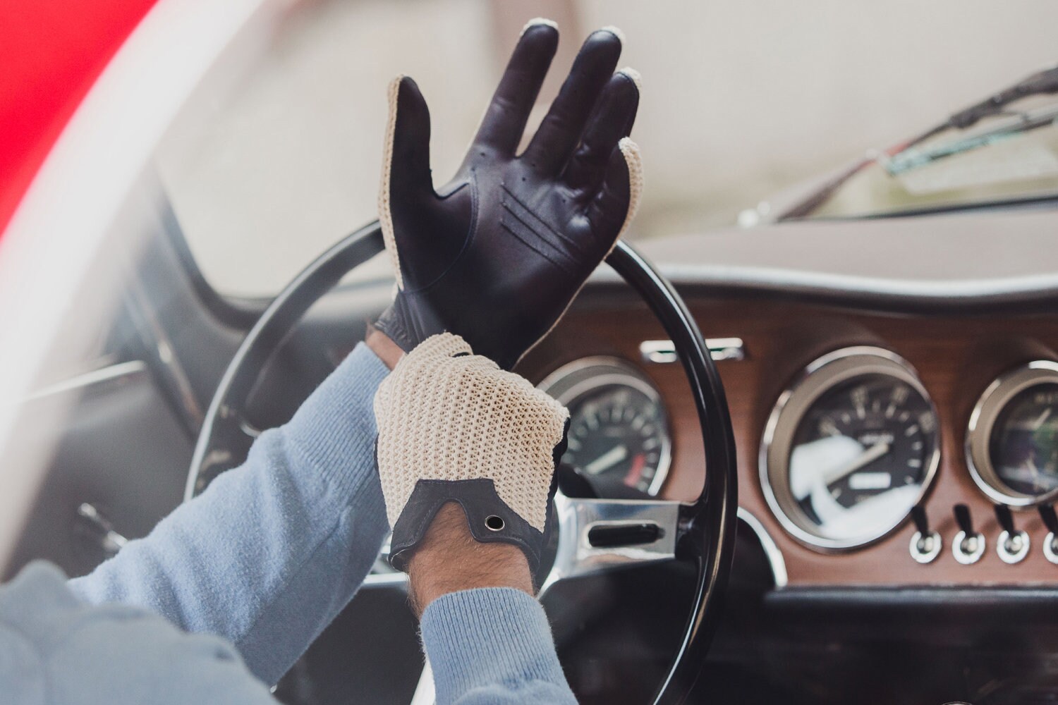Men's Driving Gloves Black and Crochet Gloves Vintage Real Soft Leather ...