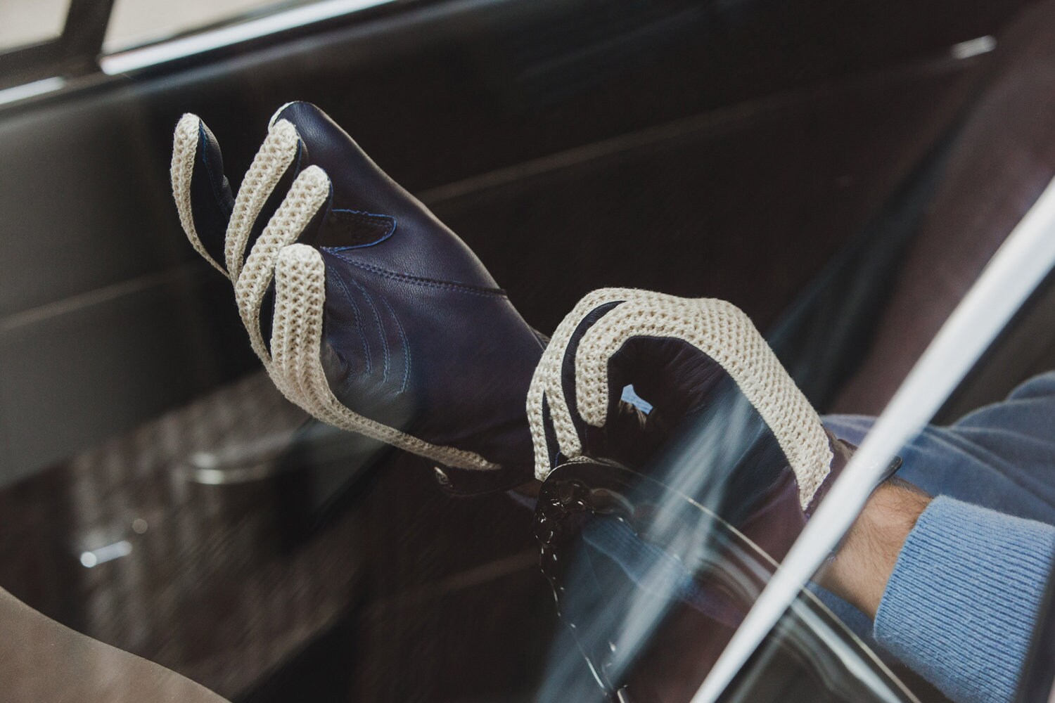 Men's Driving Gloves Black and Crochet Gloves Vintage Real Soft Leather ...