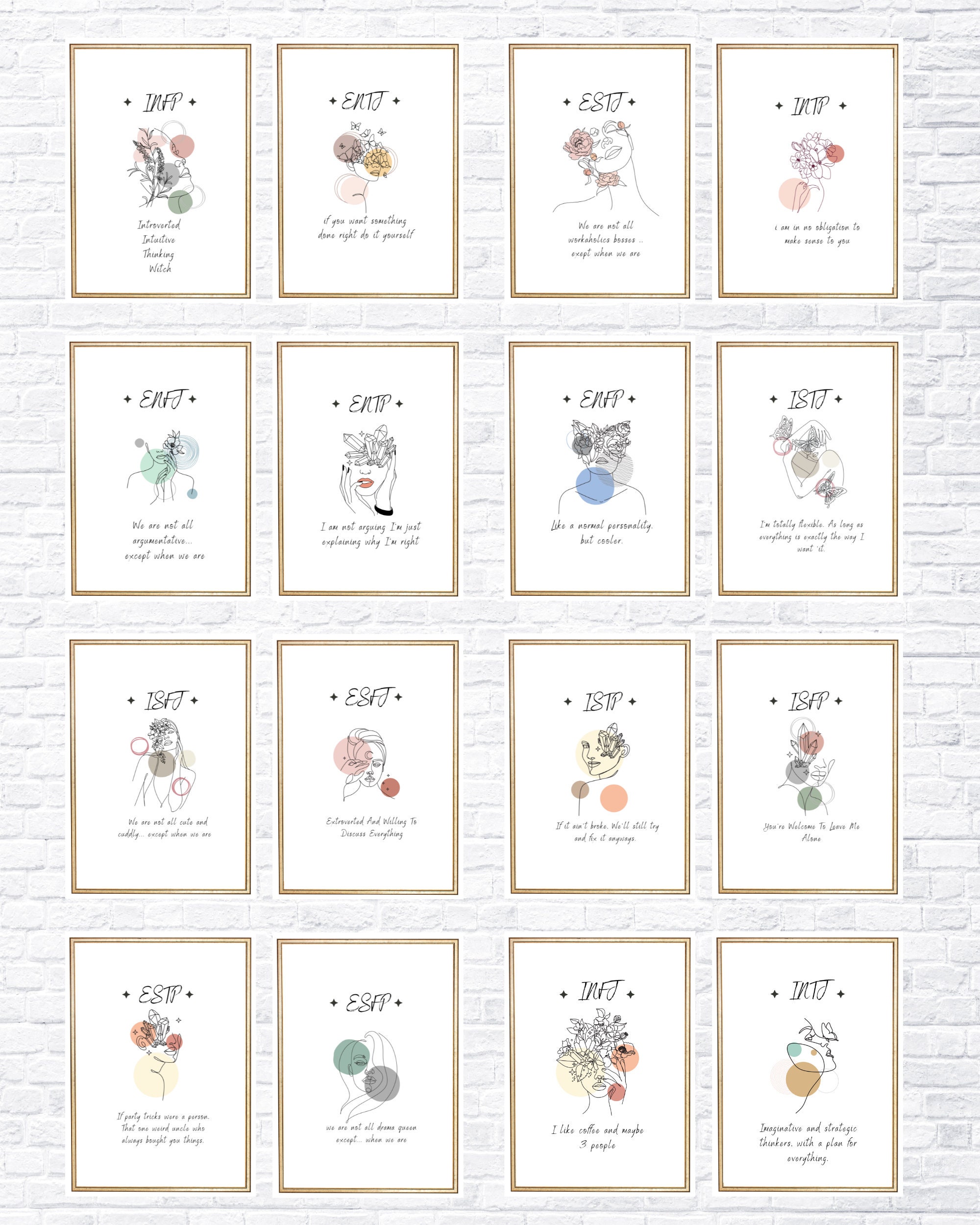 MBTI Printable Bundle, 16 MBTI, Printable Myers Briggs Wall Art, MBTI ...