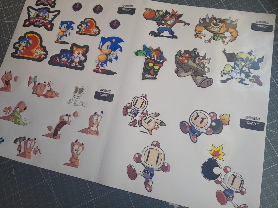Retro Gaming Stickers, Sonic the Hedgehog, Team 17 Worms, Crash ...