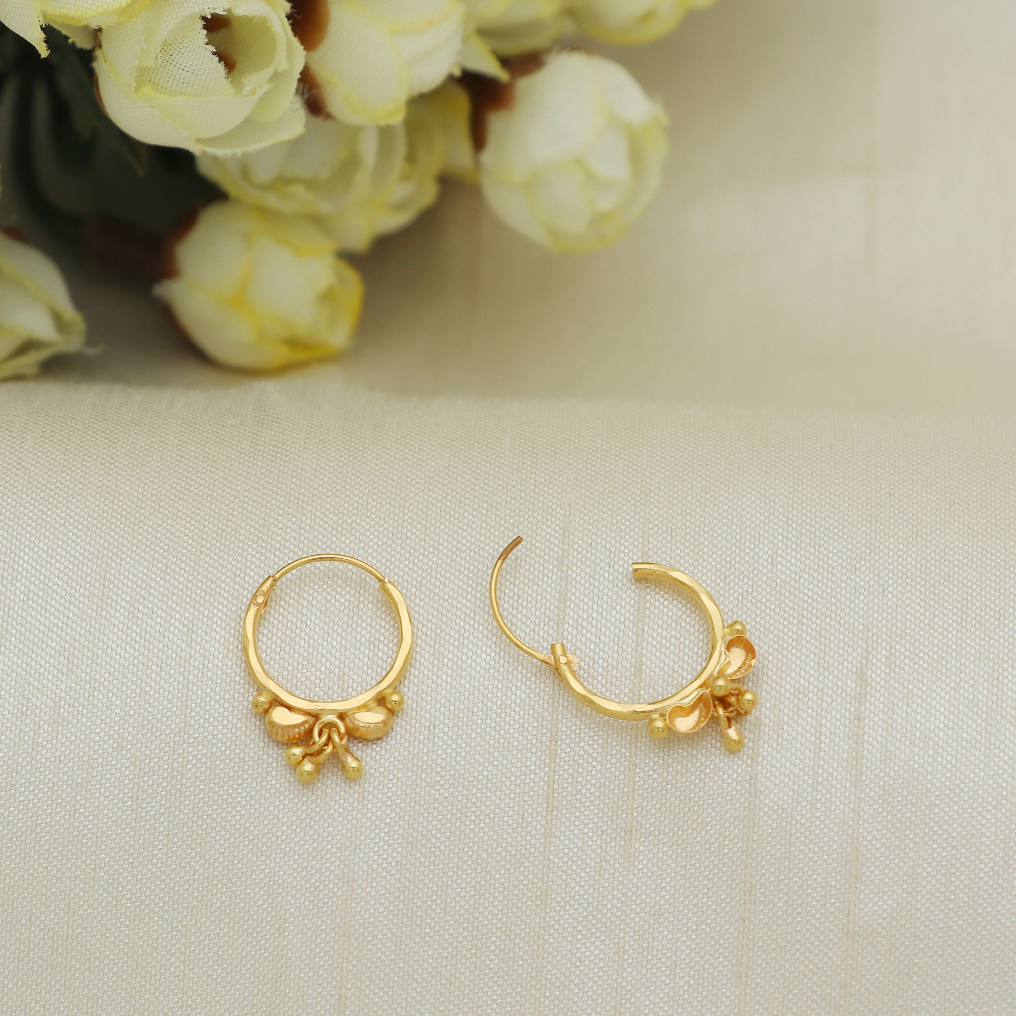 22 Karat 22k Gold Bali Hoop Earrings - Etsy