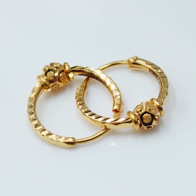 22k Gold Bali Hoop Earrings, Handmade Indian Jewelry - Etsy