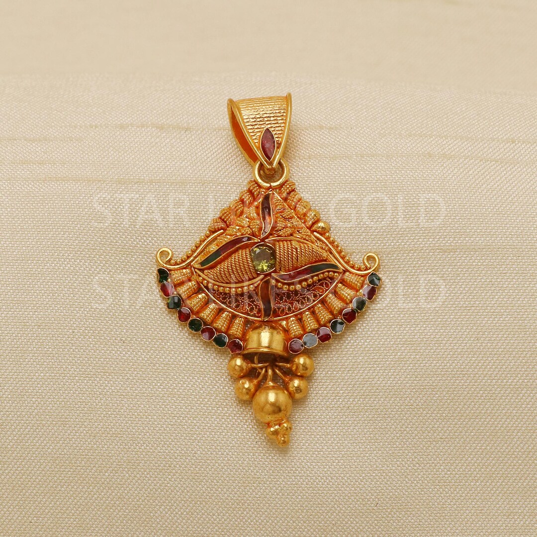 Indian Style 22k 916 Solid Yellow Gold Indian Pendant Jewelry - Etsy