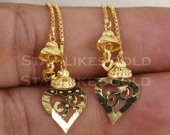 18k Yellow Gold Chain Dangling for Studs Earrings Indian Handmade ...