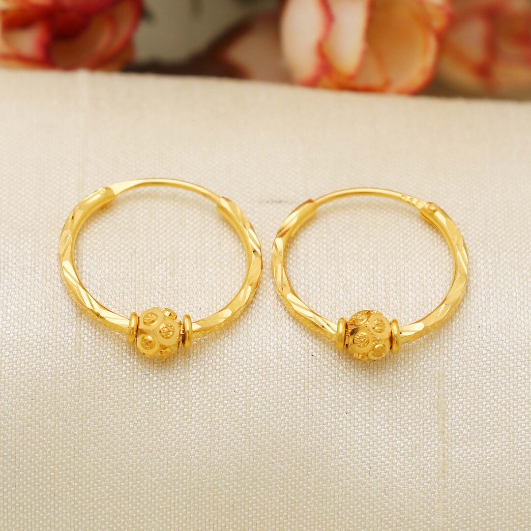 22 Karat 22k Gold Bali Hoop Earrings - Etsy