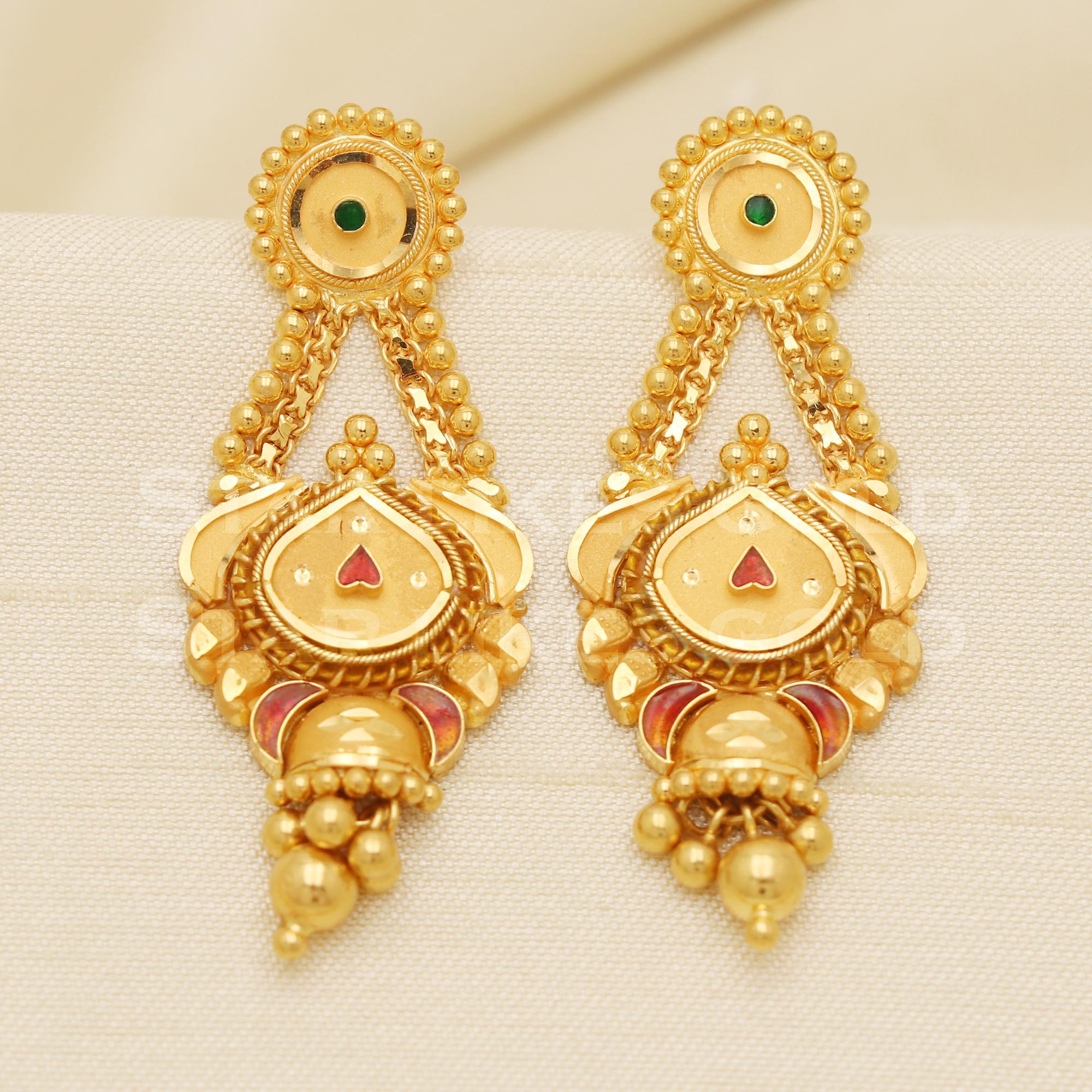 22K Gold Necklace Set, Traditional Indian Jewelry, Handmade Pendant ...