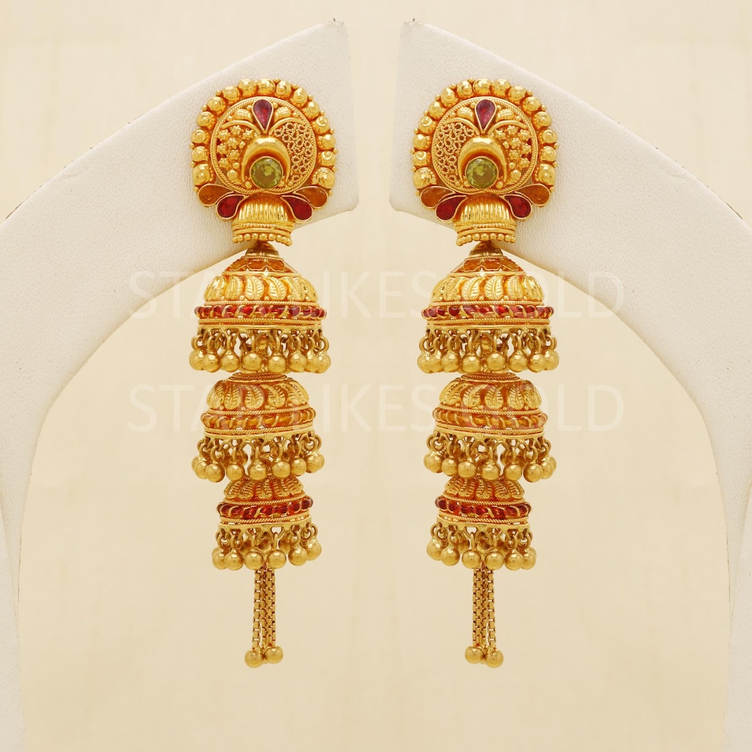 22k 22 Karat Gold Dubai Jhumka Dangle Earrings Jewelry, B1687 - Etsy