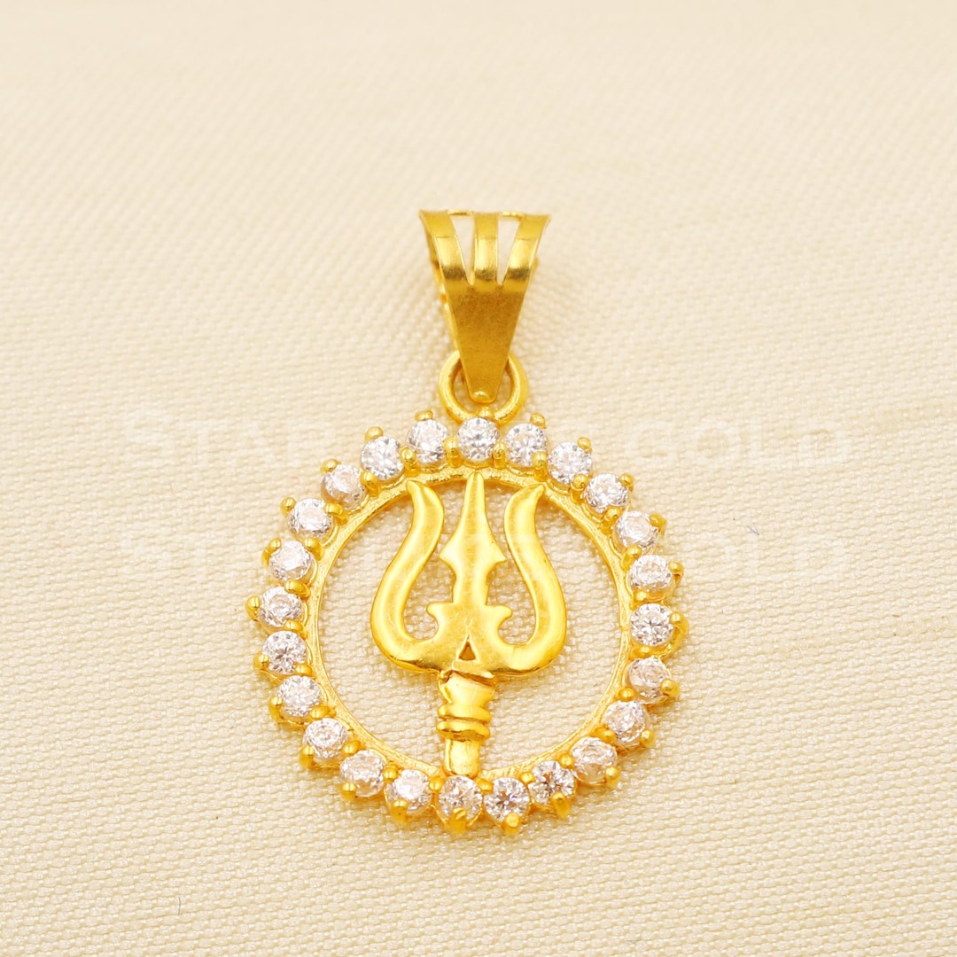 Shiva Trishul 18k Yellow Gold Handmade Zircon Pendant Jewelry, B1487 - Etsy