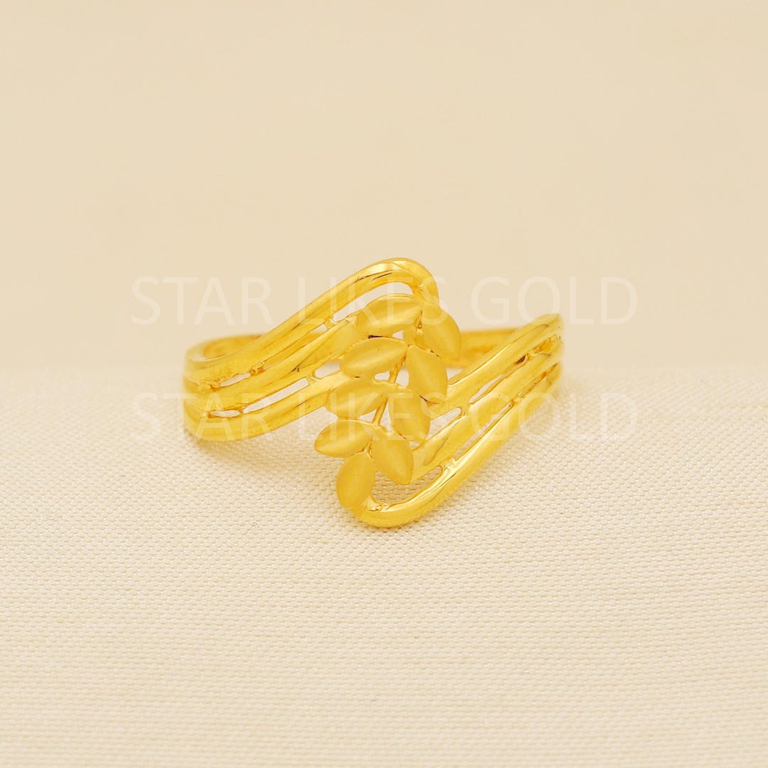 Elegant 22K Solid Gold Leaf Ring for Women, Handmade Nature Inspired ...
