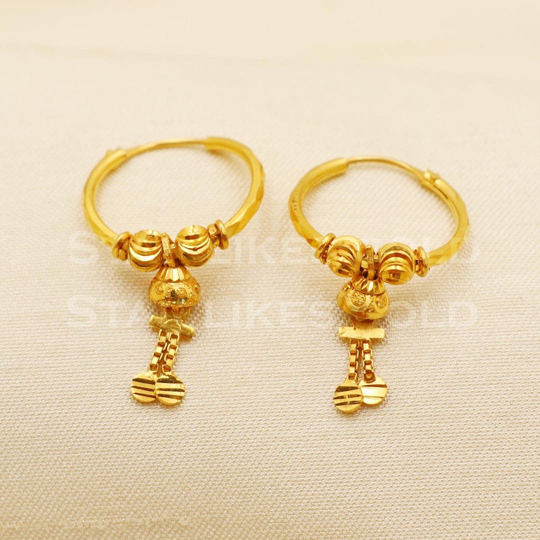 18 Karat 18k Gold Bali Hoop Earrings, B1517 - Etsy