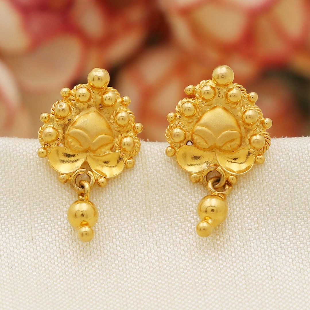 22kt Gold Stud Earrings Handmade Jewelry - Etsy