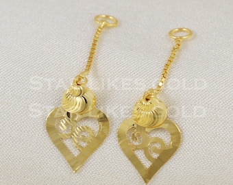 18k Yellow Gold Chain Dangling for Studs Earrings Indian Handmade ...