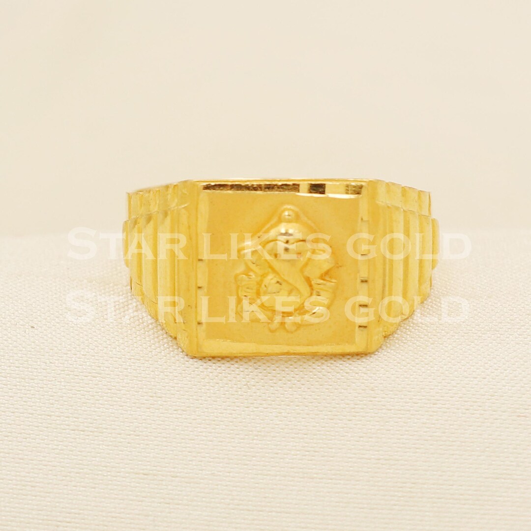 22k Gold Ganesha Ring Hallmark, 22kt Solid Gold Religious Ganpati Mens ...