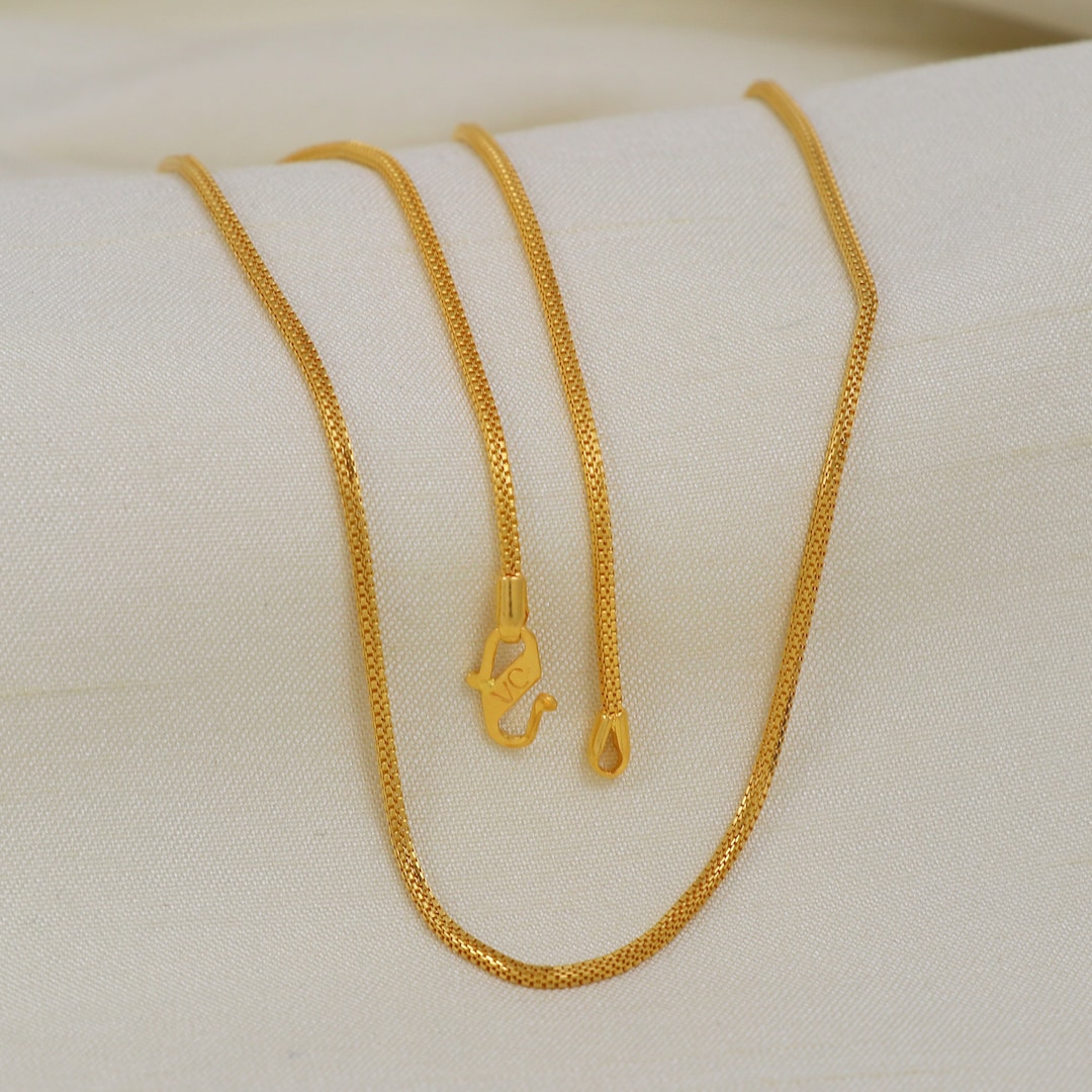 22kt Yellow Gold BOX Style Chain Gold Handmade Chain Unisex Gifting ...