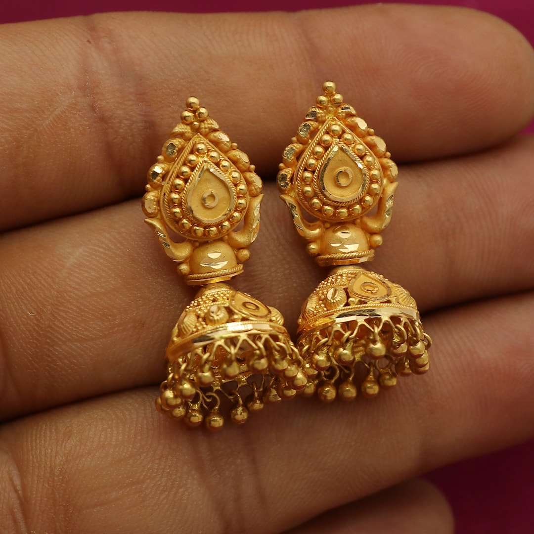 Stunning 22k 22kt Gold Jhumka Earrings Handmade Jewelry, Perfect Gift ...