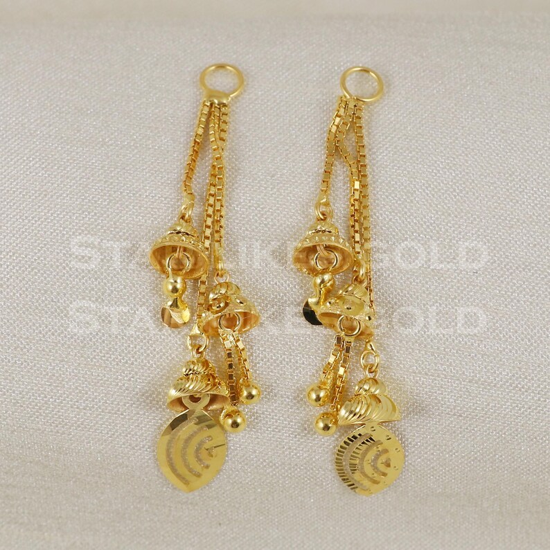 18k Yellow Gold Chain Dangling for Studs Earrings Indian Handmade ...