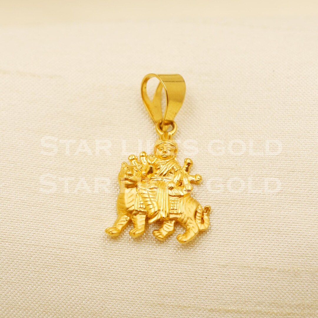Durga Devi Goddess 22k Yellow Gold Handmade Charms Pendant Light Weight ...
