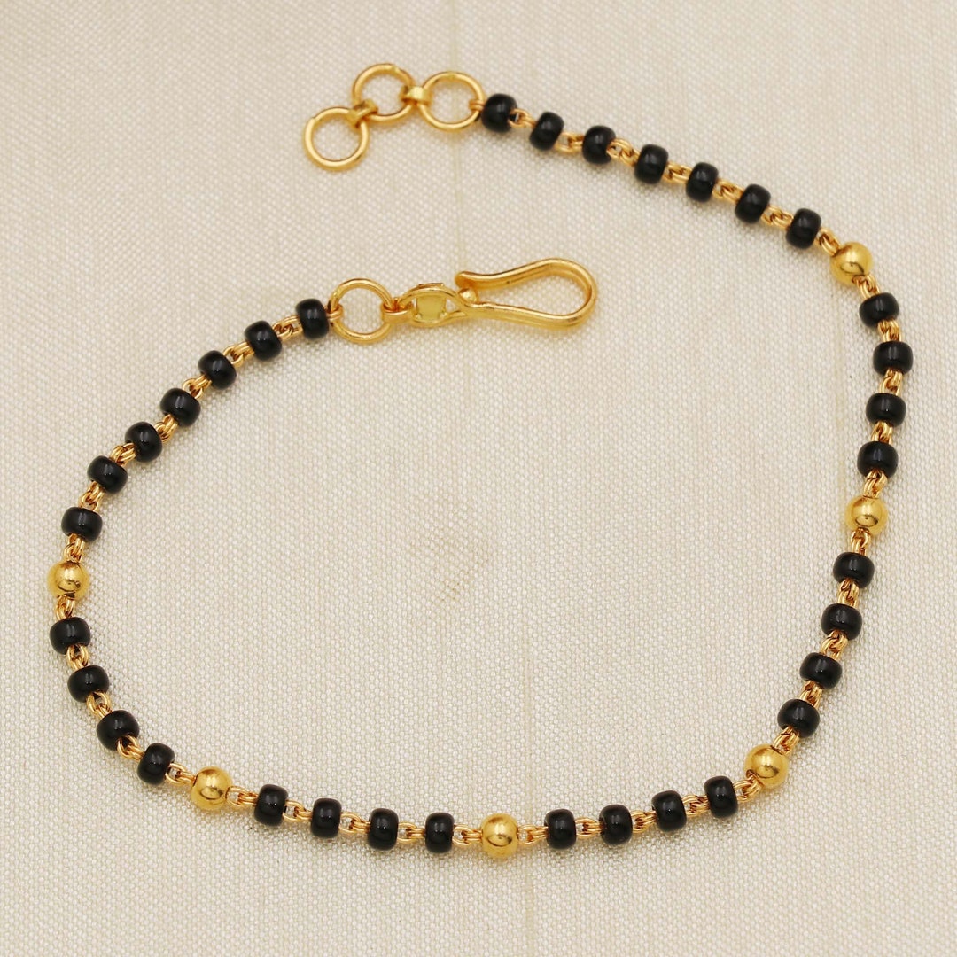 Bracelet in 22K Gold Black Beads, Minimalist Gold Jewelry, Bracelet ...