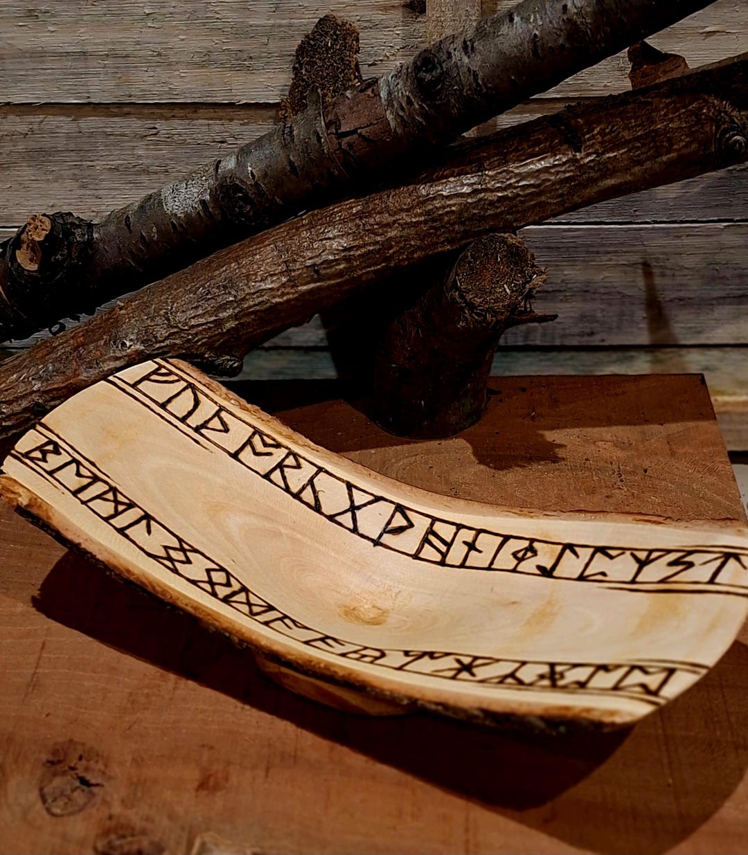 Hand-turned Wood Pagan Offering Bowl With Anglo Saxon Runes - Etsy