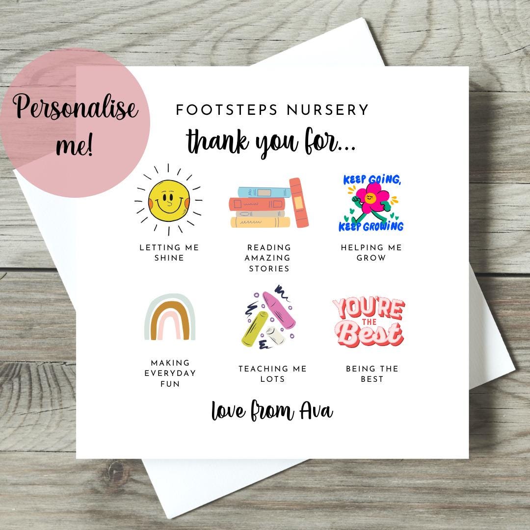 Personalised Nursery Thank You Card - Multiple Messages, Custom Name ...