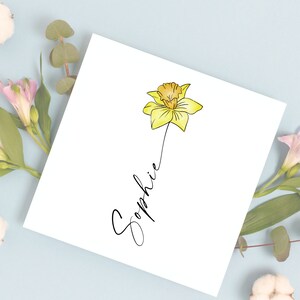 Personalised Daffodil Birth Flower Card, Customised With Name, March ...