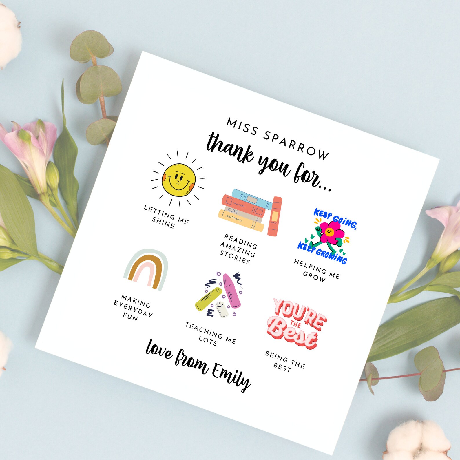 Personalised Teacher Thank You Card, End of Year, Nursery, School, TA ...