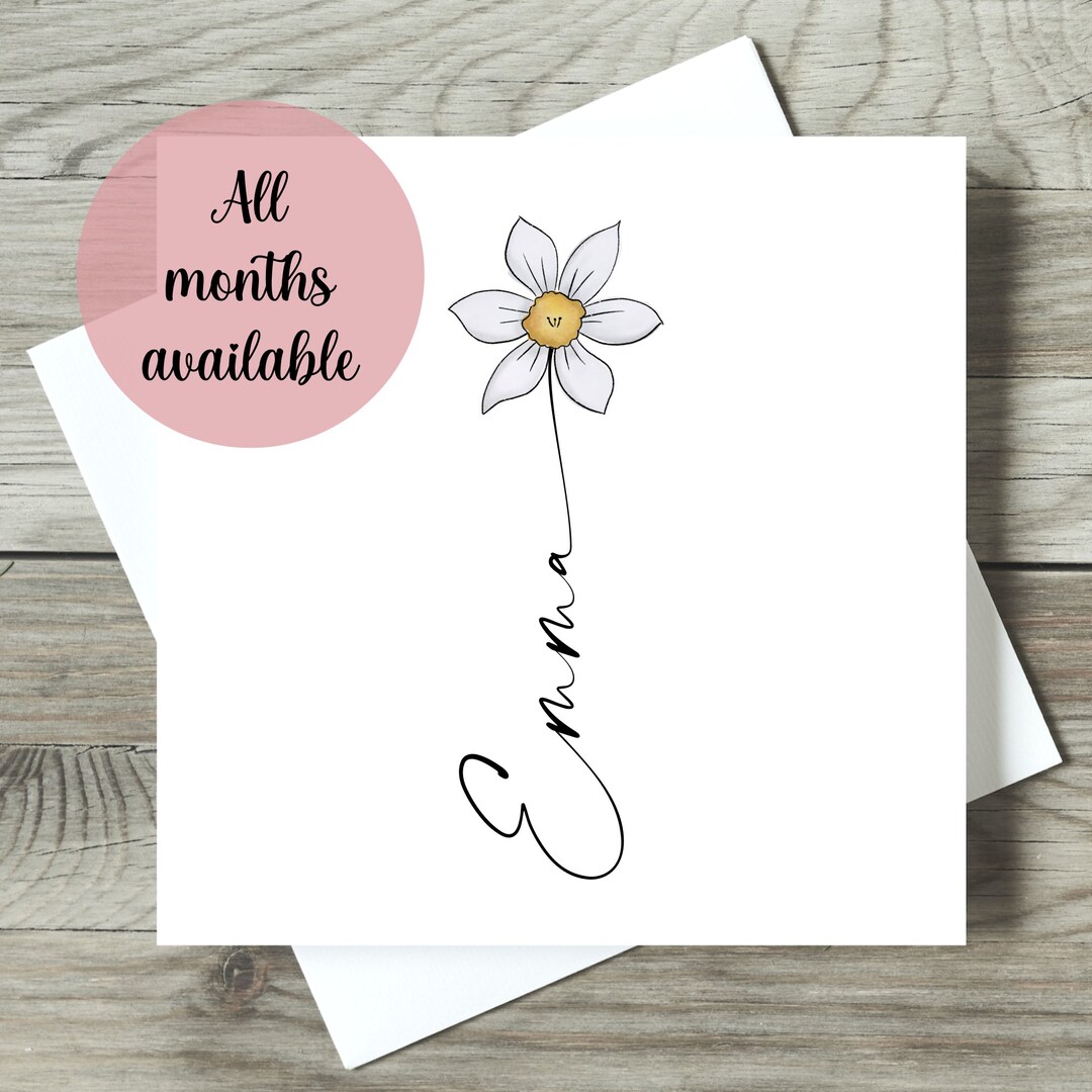 Personalised Birth Flower Card, Customised With Name Stem, Meaningful ...