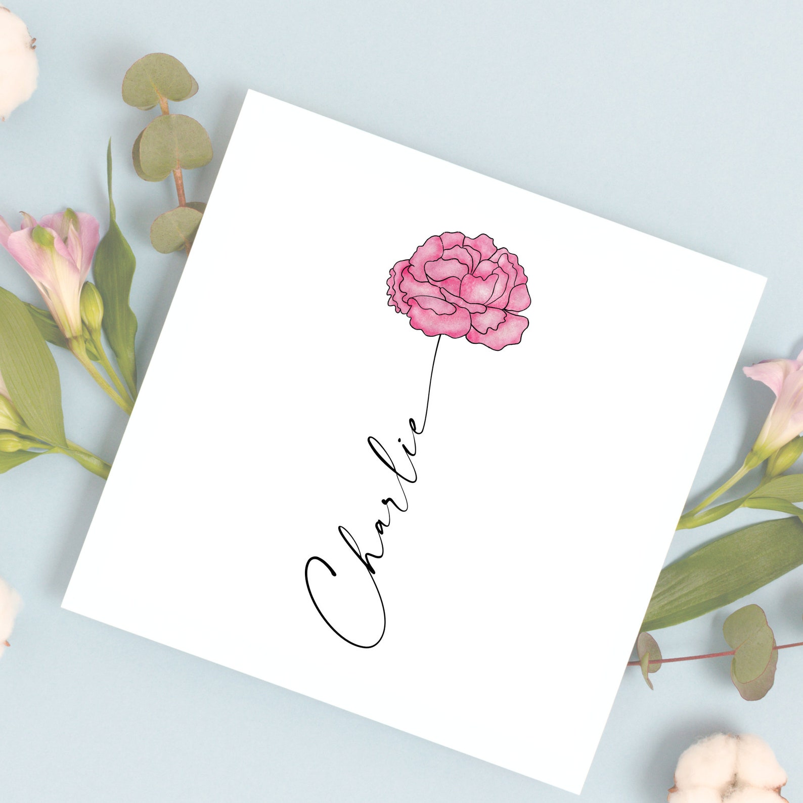 Personalised Birth Flower Card, Customised With Name Stem, Meaningful ...