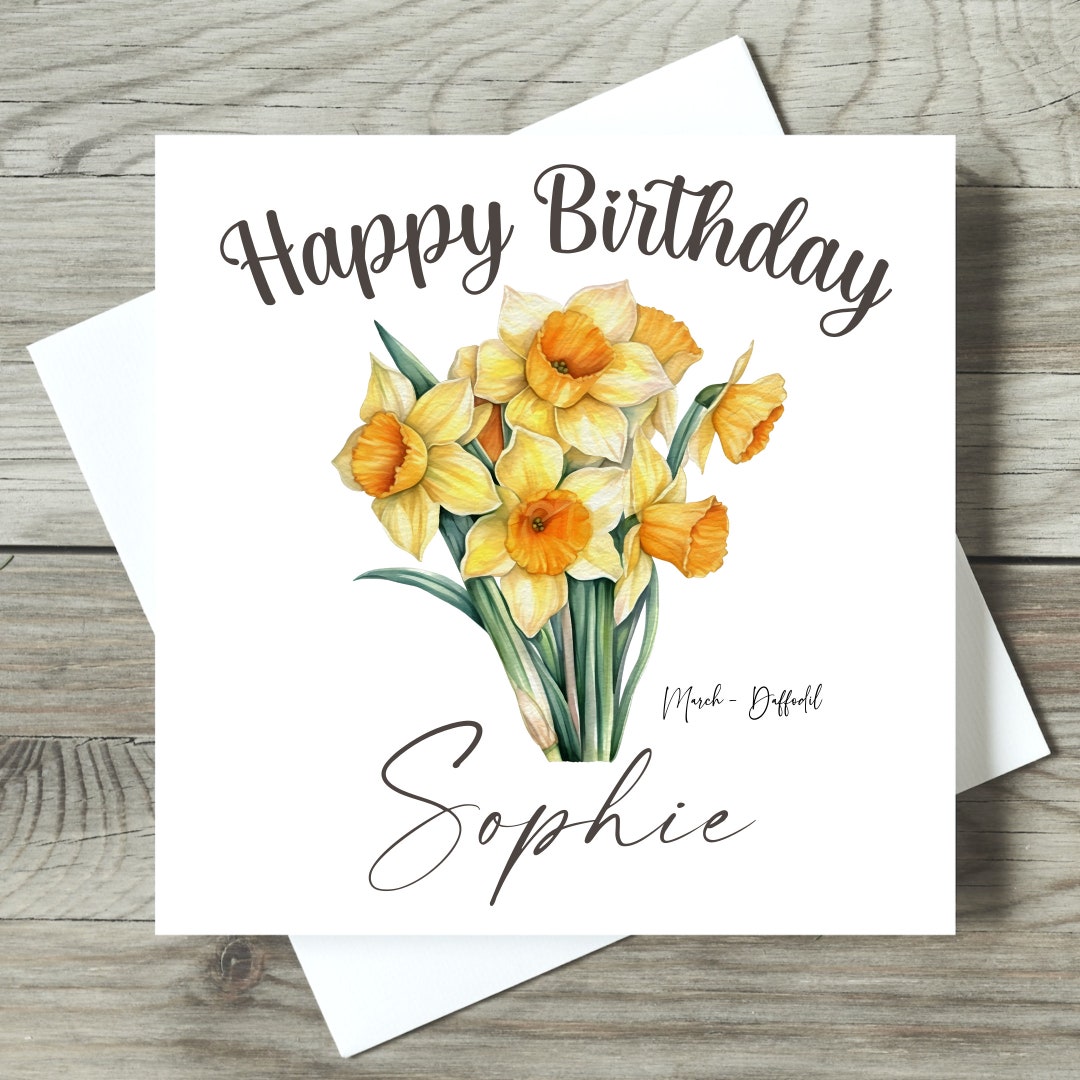 Personalised Birth Flower Card, Birthday Greetings Card, March Birthday ...