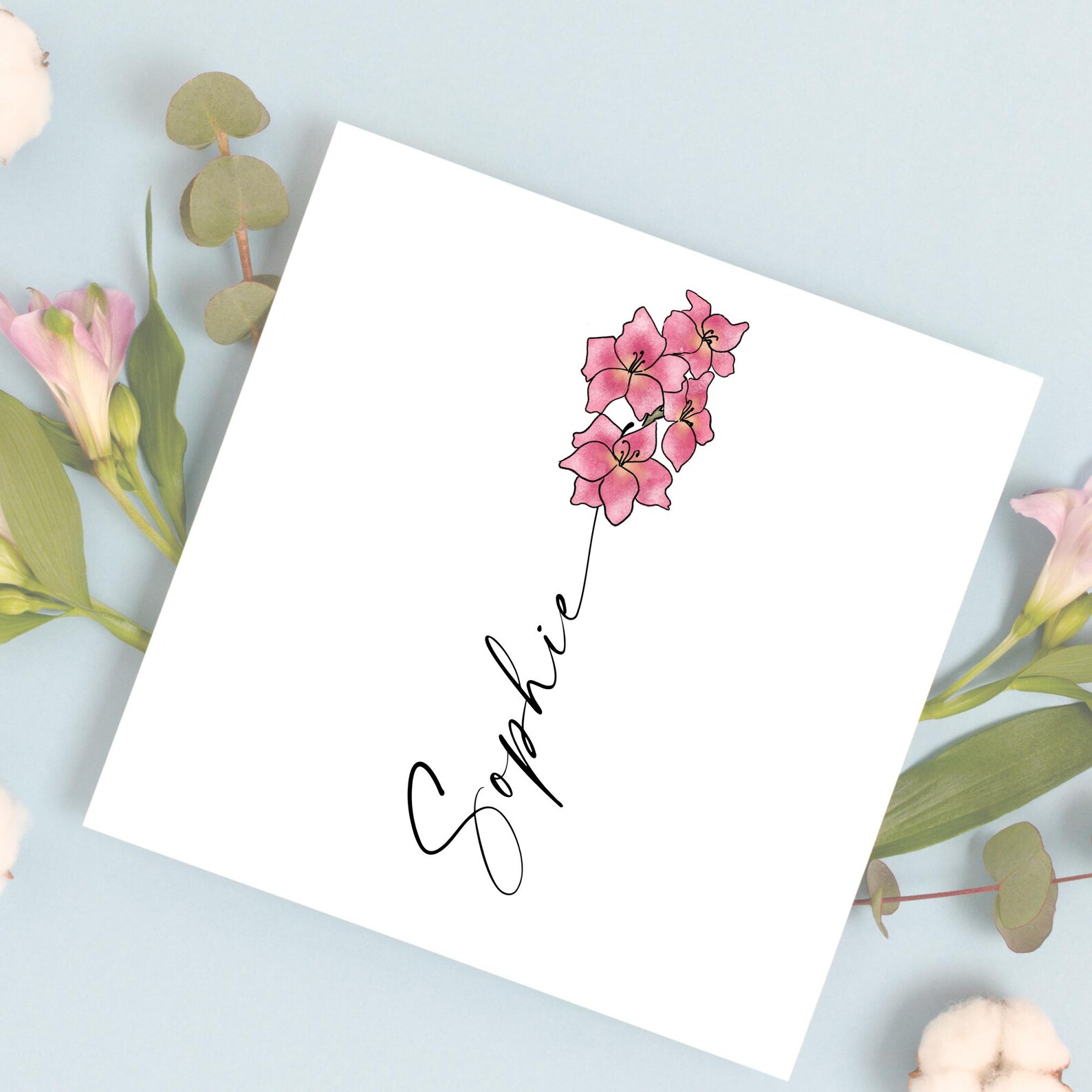 Personalised Birth Flower Card, Customised With Name Stem, Meaningful ...