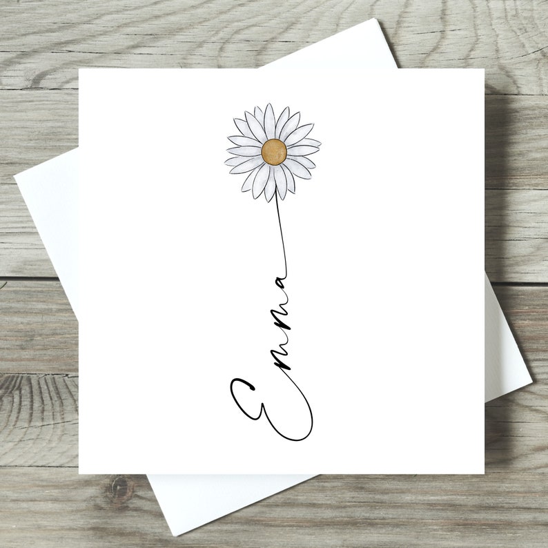 Personalised Daisy Birth Flower Card, Customised With Name, April ...