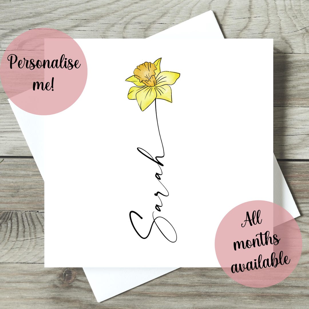 Personalised Birth Flower Card, Customised With Name Stem, Meaningful ...