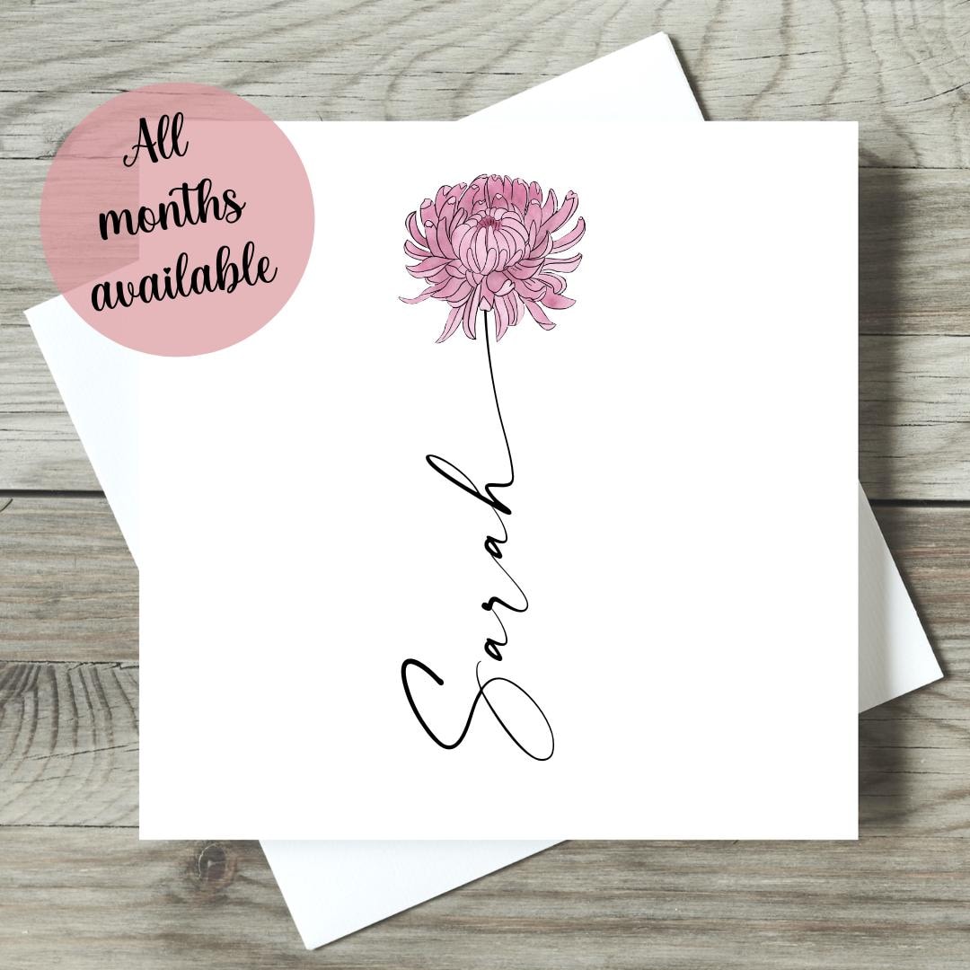 Personalised Birth Flower Card, Customised With Name Stem, Meaningful ...